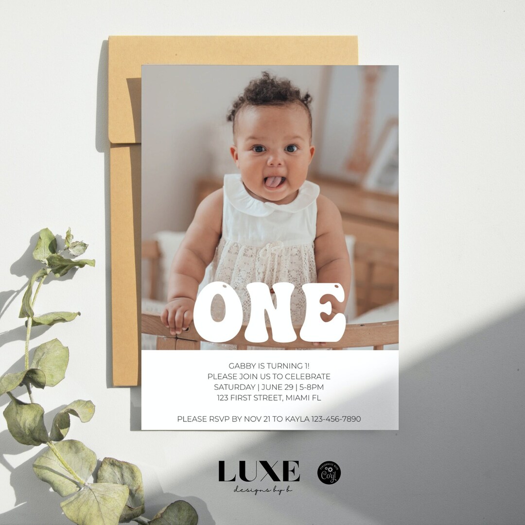 1st Birthday Invitation, Modern Minimalist Invitation Template ...