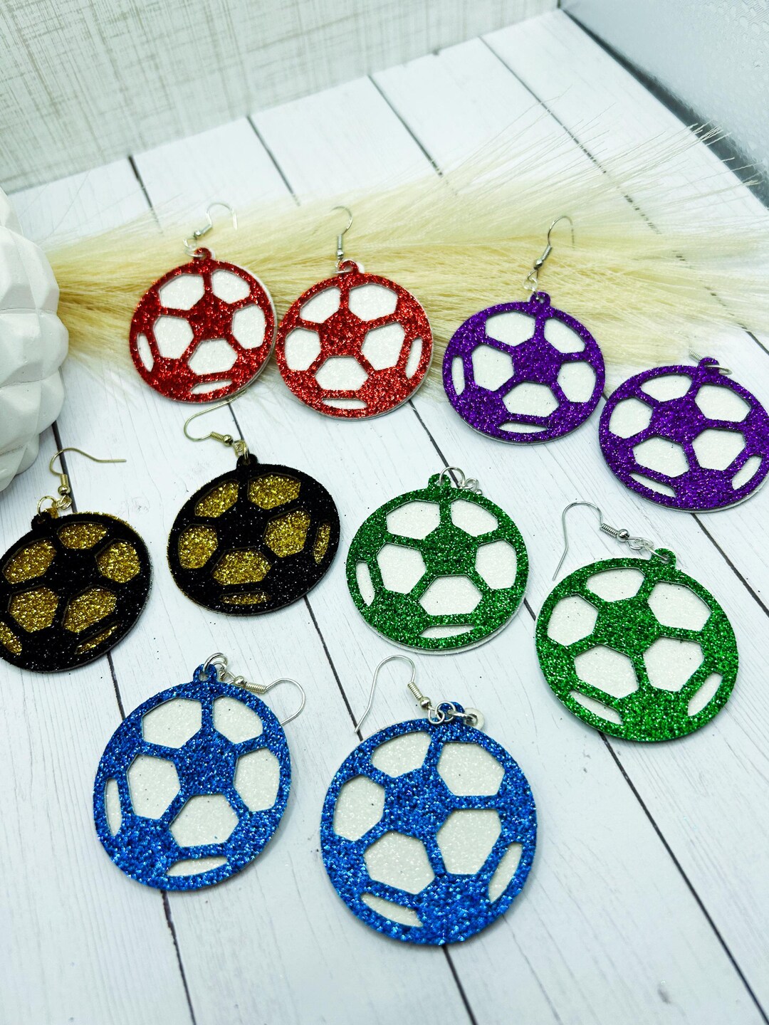 Soccer Custom Team Colors Faux Leather Earrings, Sports Team Spirit ...