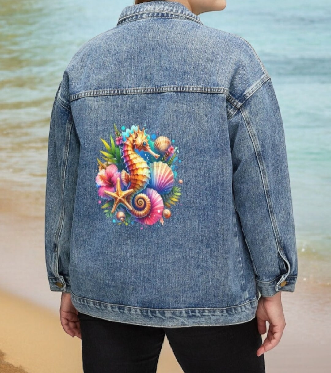 Seashell Beach Denim Jacket Gift Idea for Beach Lover Gift Beach Theme ...