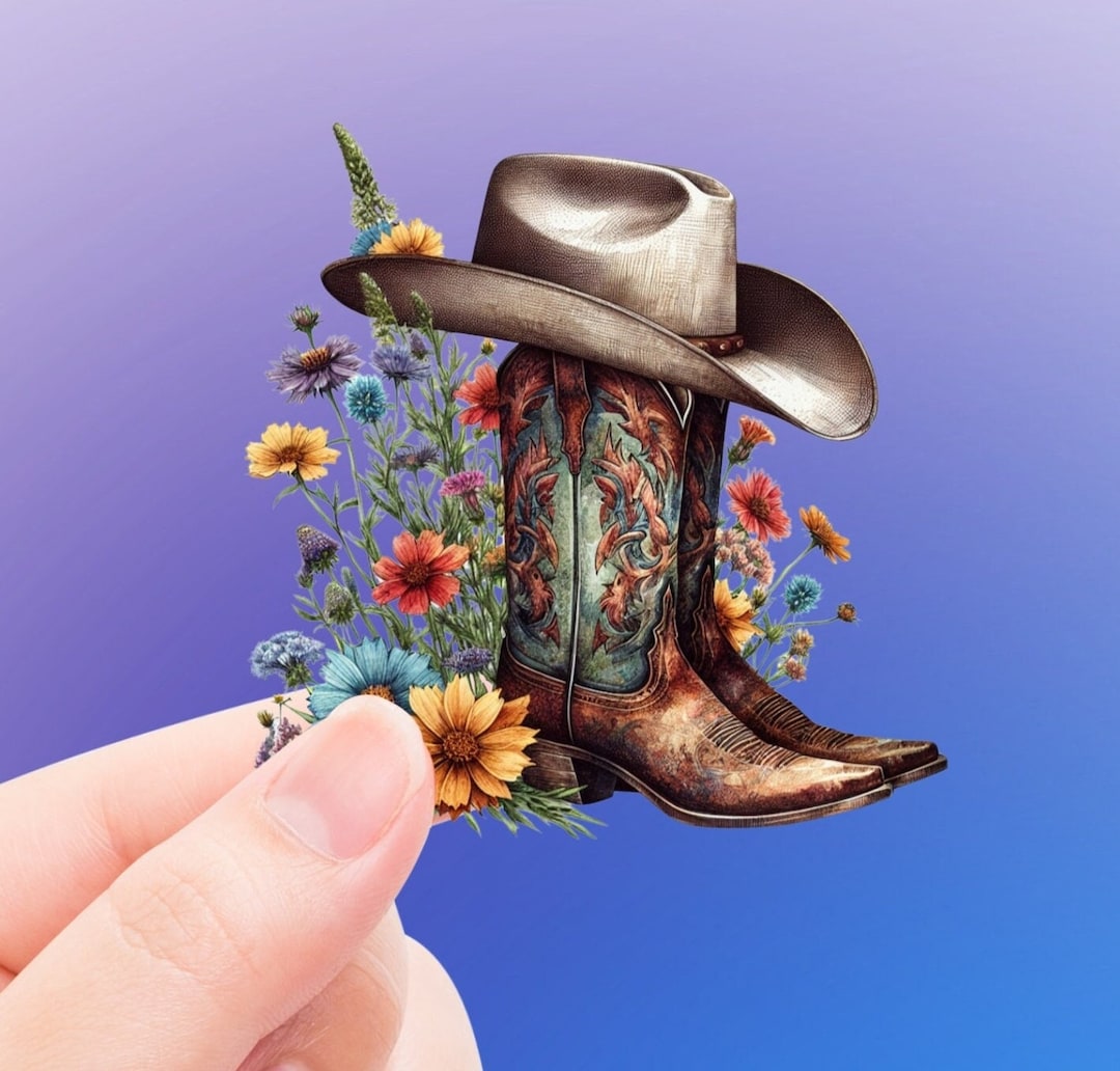 Western Cowboy Boots and Hat Sticker Western Lover's Gift Idea Unique ...