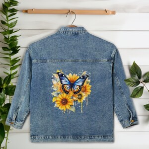 Butterfly Sunflower Oversized Denim Jacket Gift Idea for Her Gift Jean ...