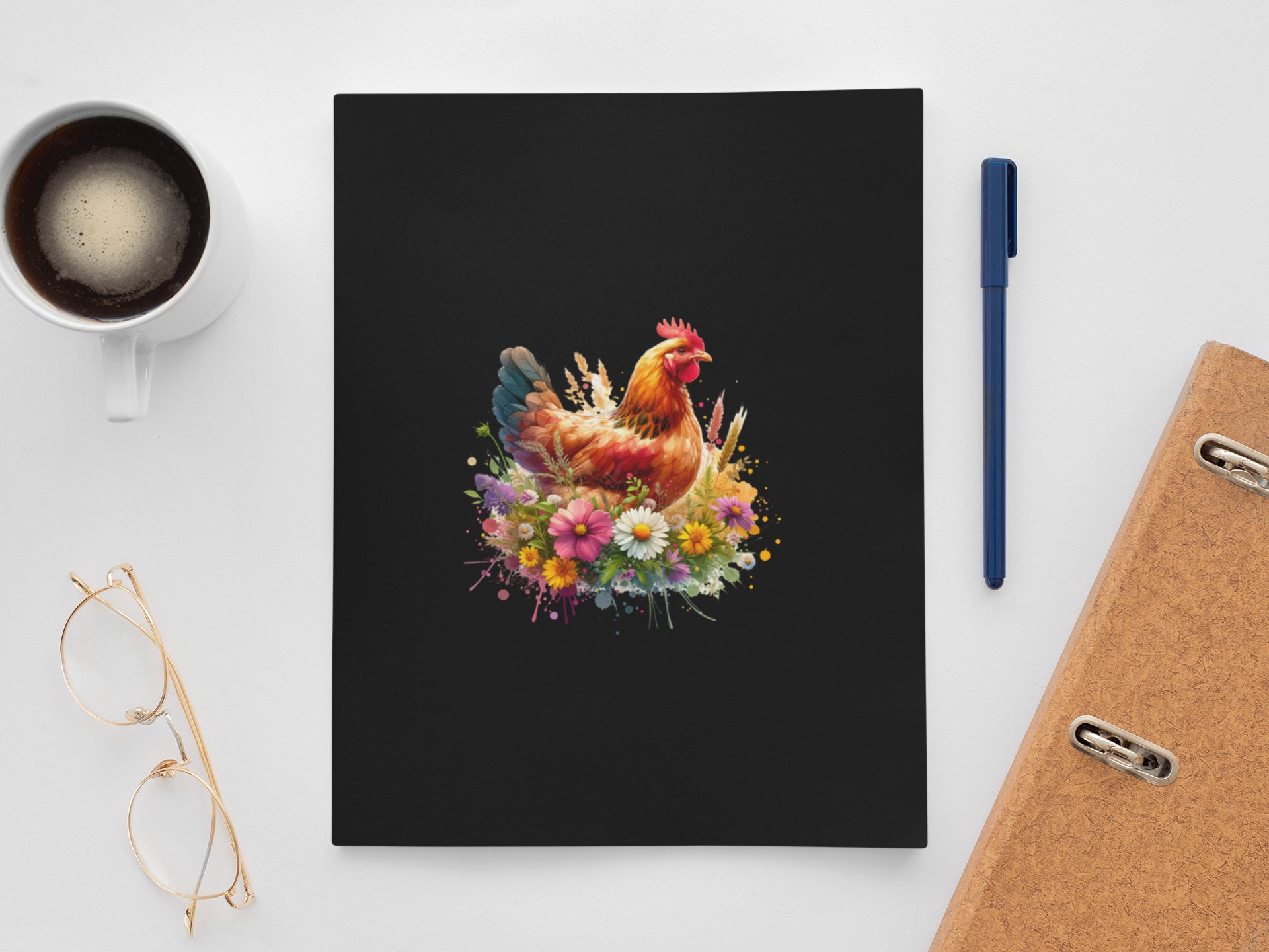 Chicken With Floral Designs Transparent Edge Sticker Chicken and Floral ...
