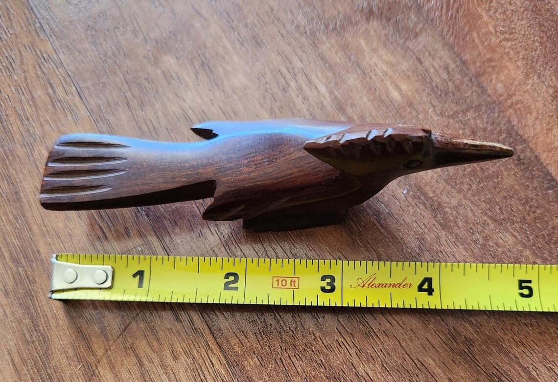 MCM Carved Roadrunner Art Deco Bird Dark Wood 5" Length - Etsy