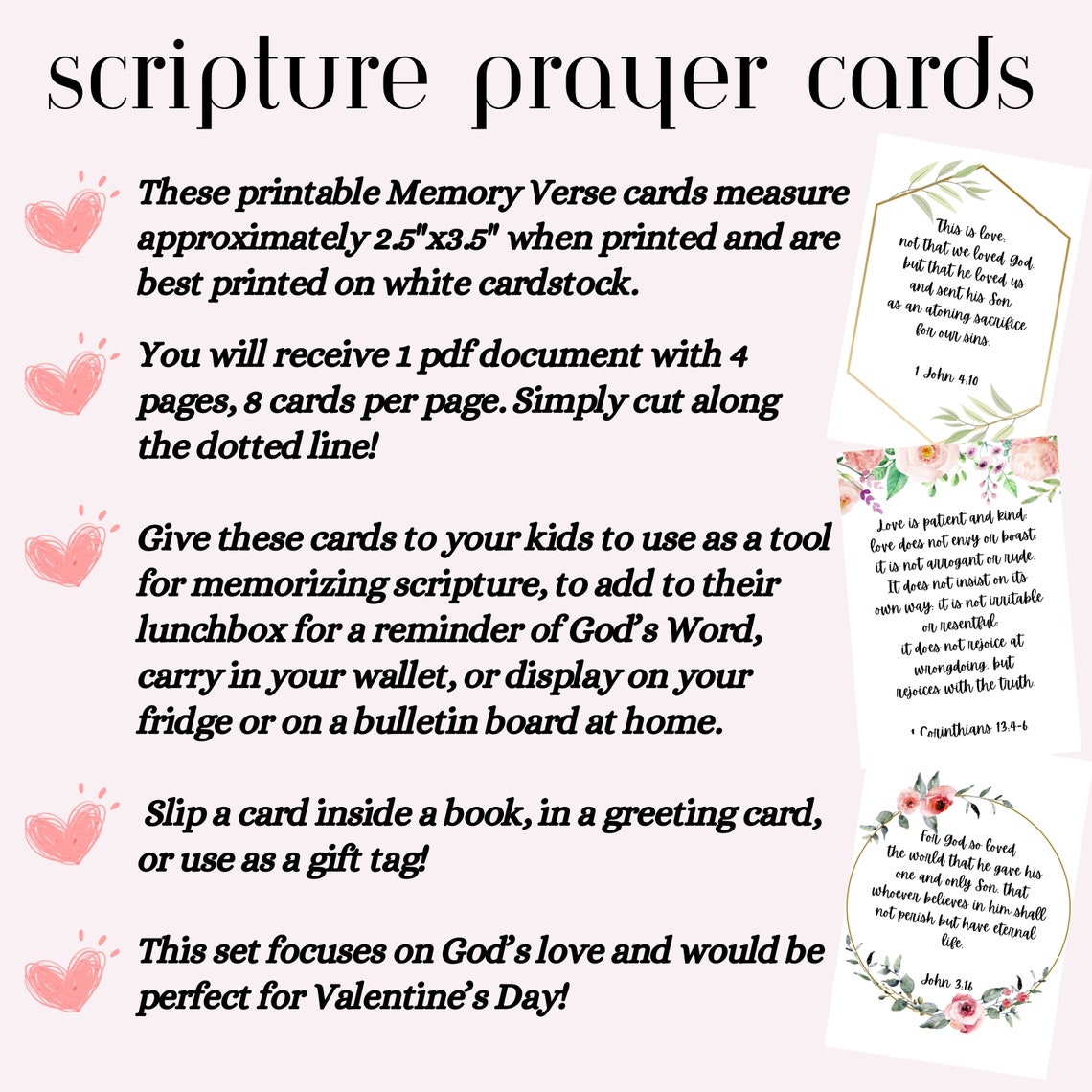 God's Love Scripture Prayer Card Set, Bible Verse Valentine Cards ...