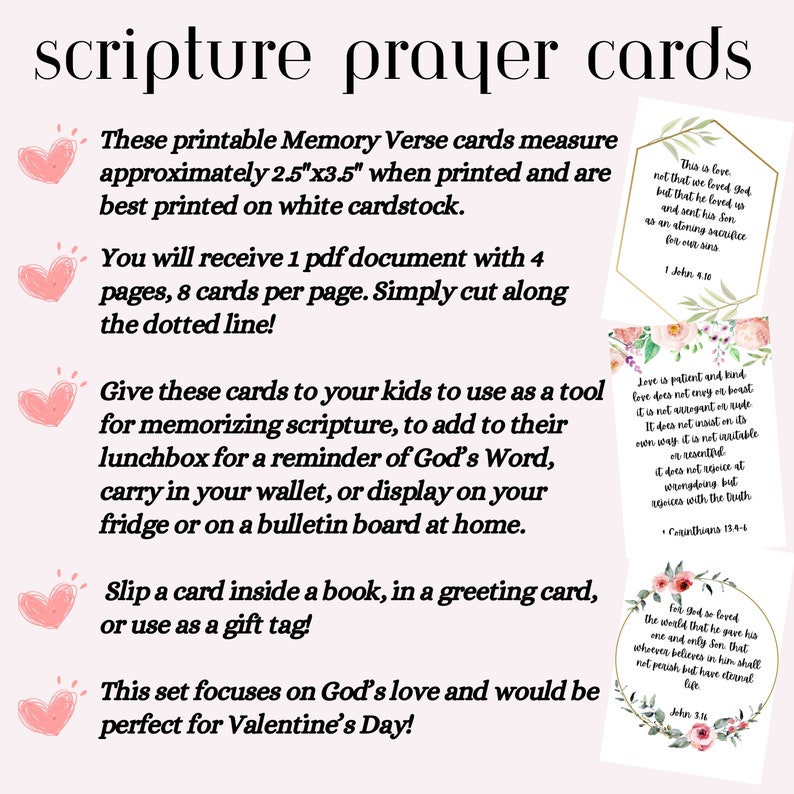 God's Love Scripture Prayer Card Set, Bible Verse Valentine Cards ...