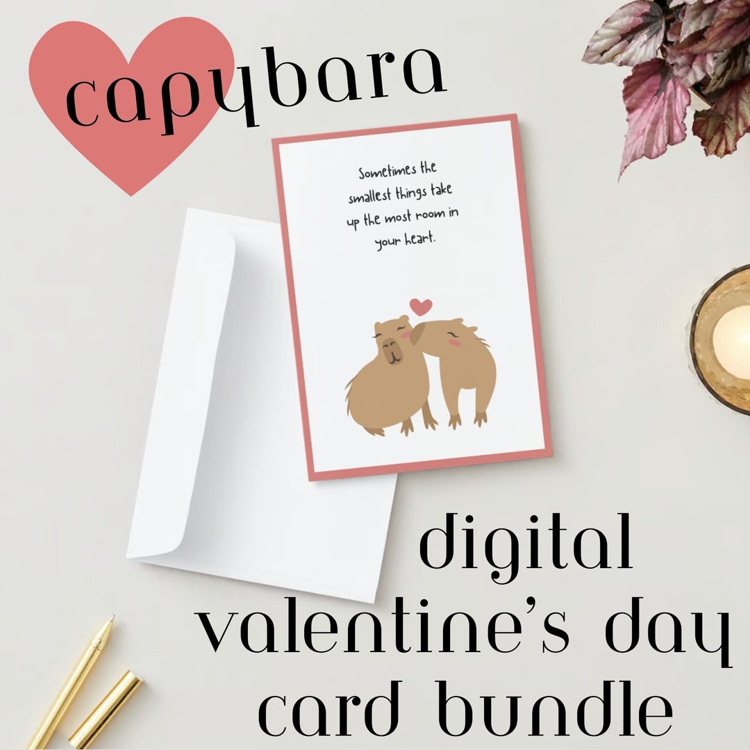 Capybara Valentine's Day Card Digital Download, 5x7 Folded Greeting ...
