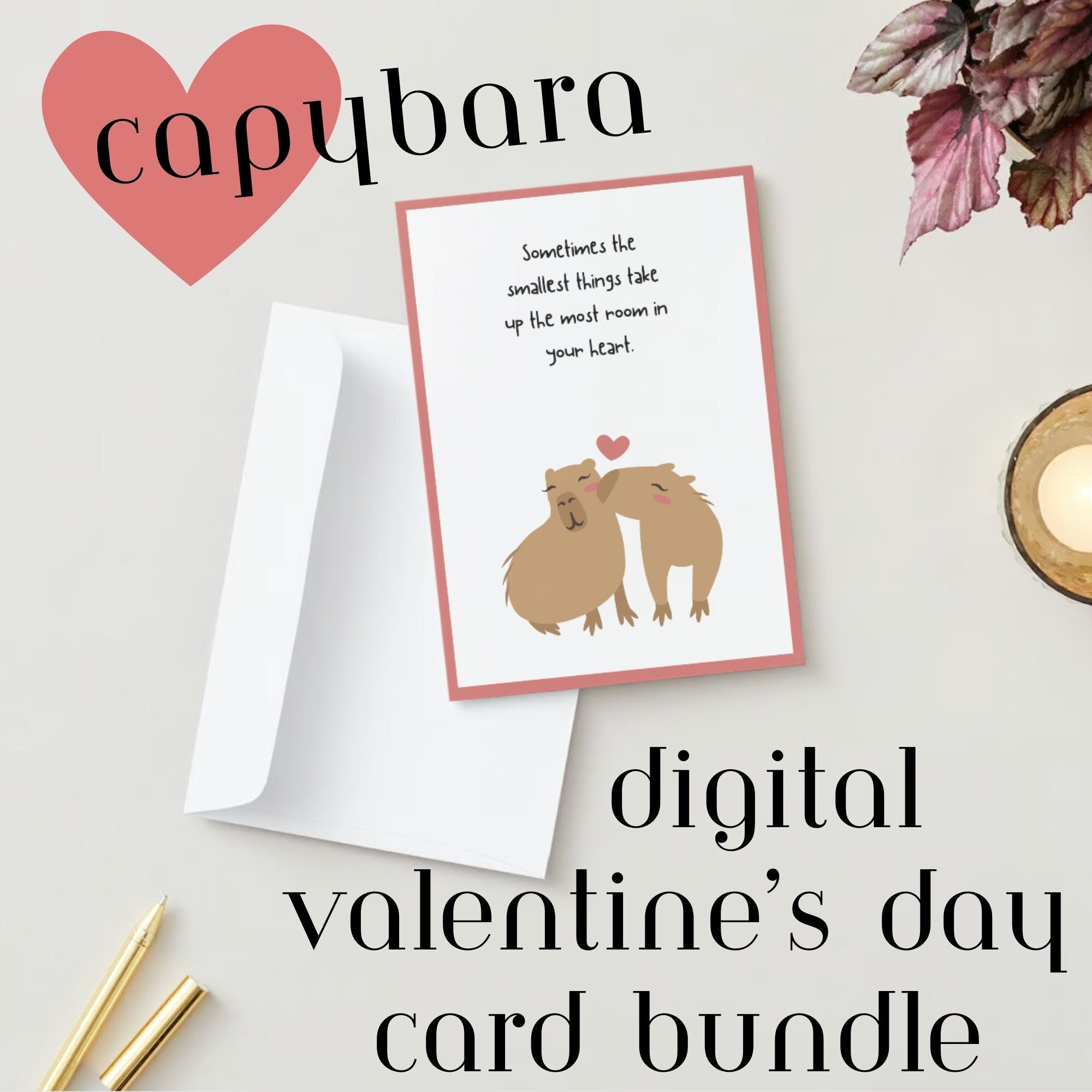 Capybara Valentine's Day Card Digital Download, 5x7 Folded Greeting ...