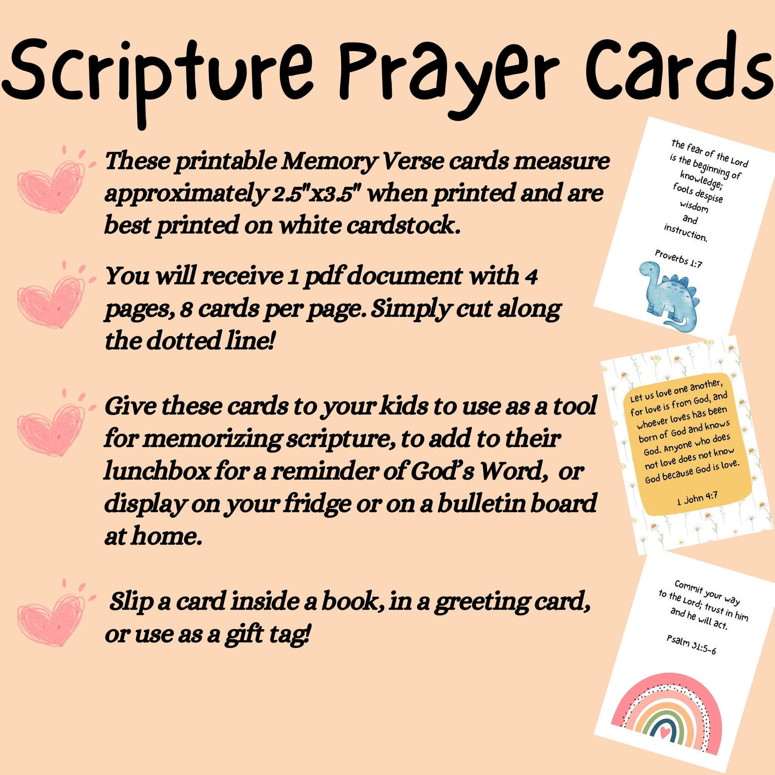 Memory Bible Verse Card Set for Kids, Printable Christian Scripture ...