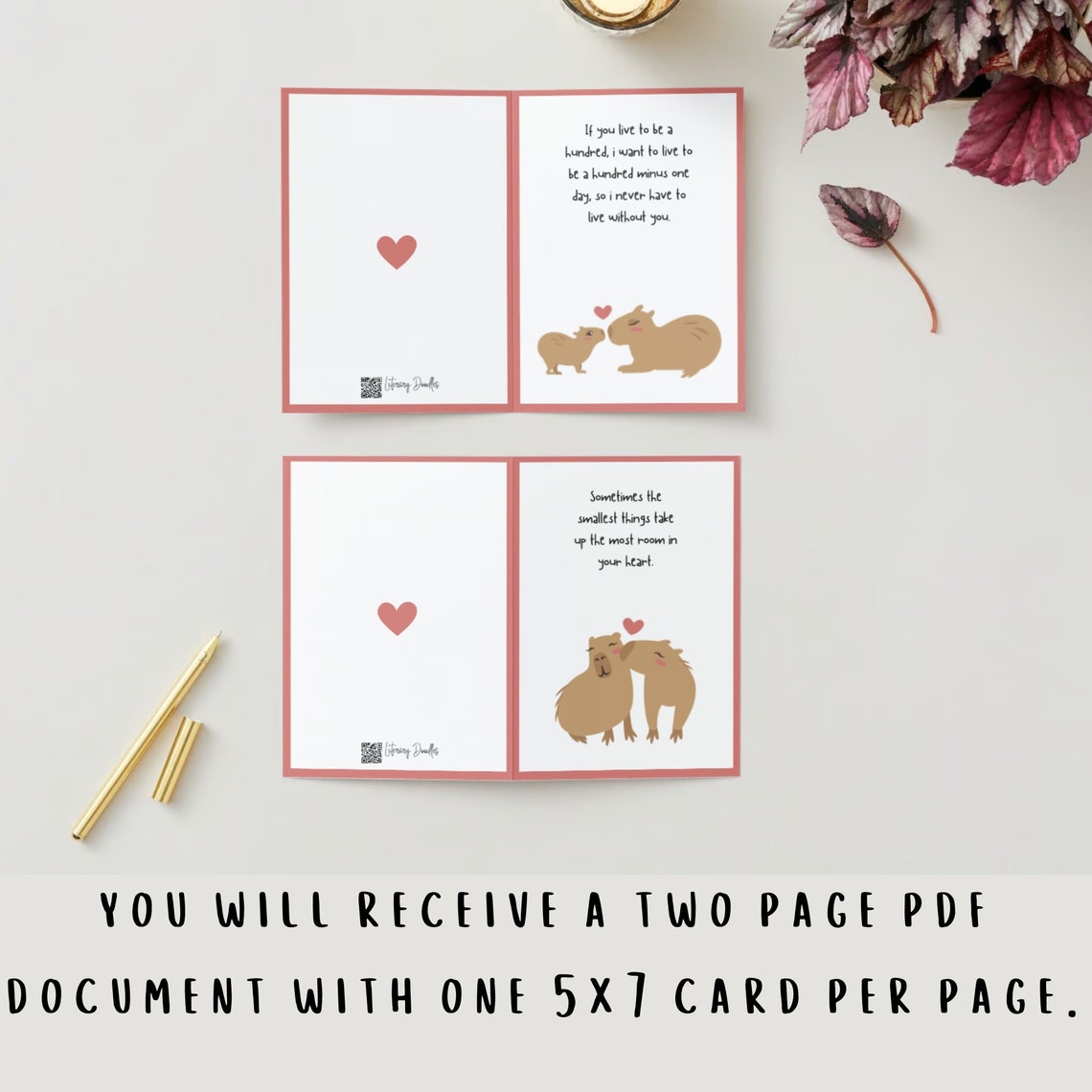 Capybara Valentine's Day Card Digital Download, 5x7 Folded Greeting ...