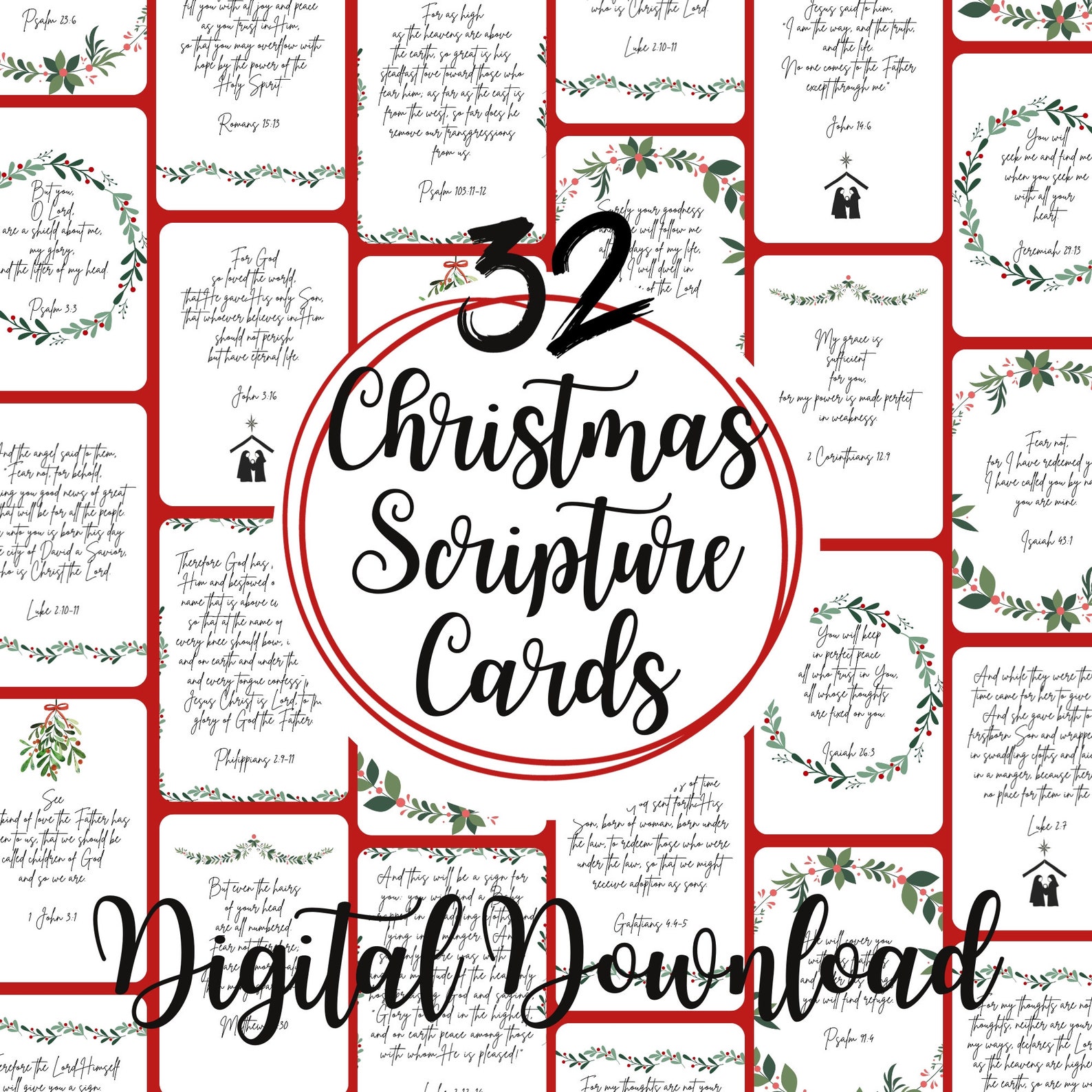 Christmas Scripture Bible Verse Card Set, Holiday Christian Memory ...