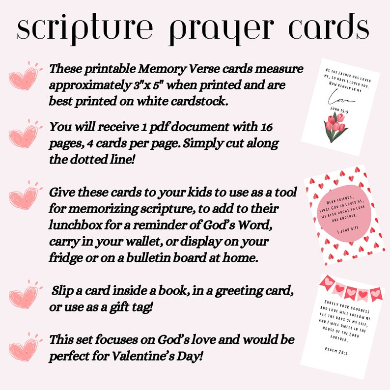 3x5 God's Love Scripture Prayer Card Set, Valentine Bible Verse Cards ...