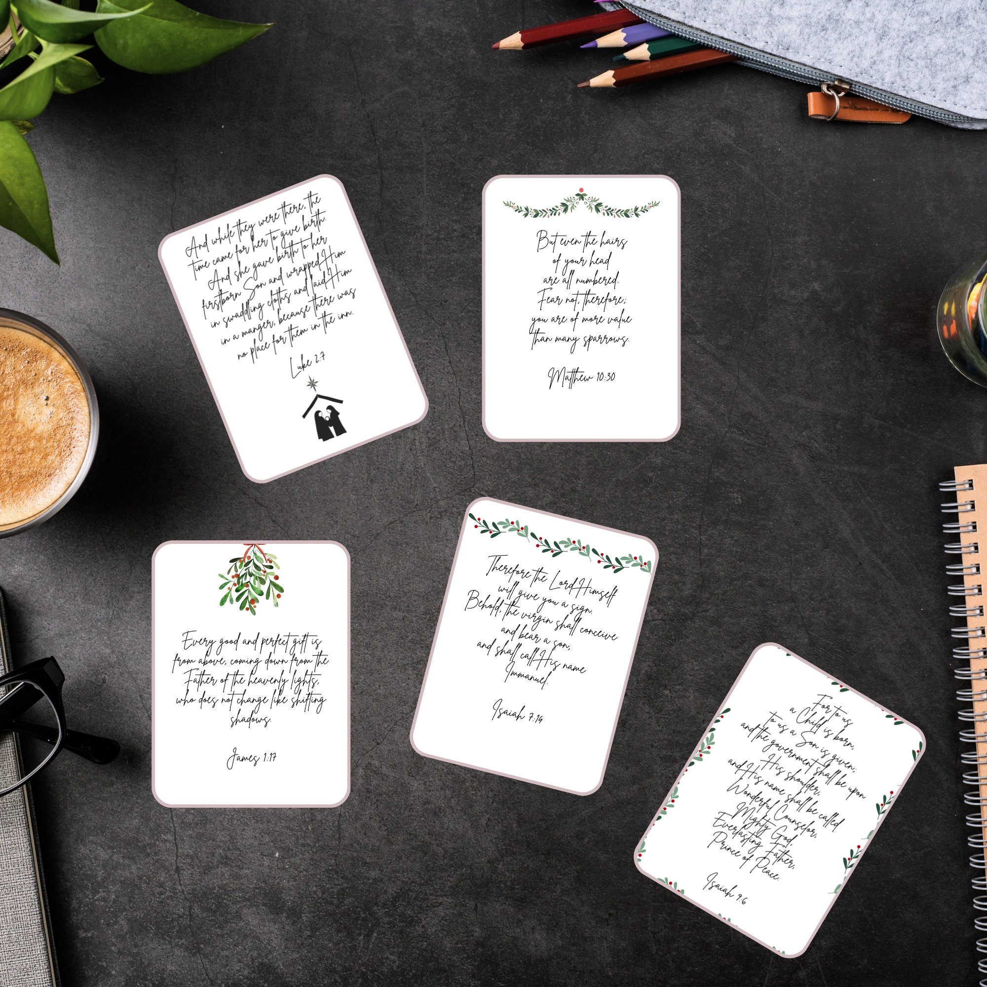 Christmas Scripture Bible Verse Card Set, Holiday Christian Memory ...