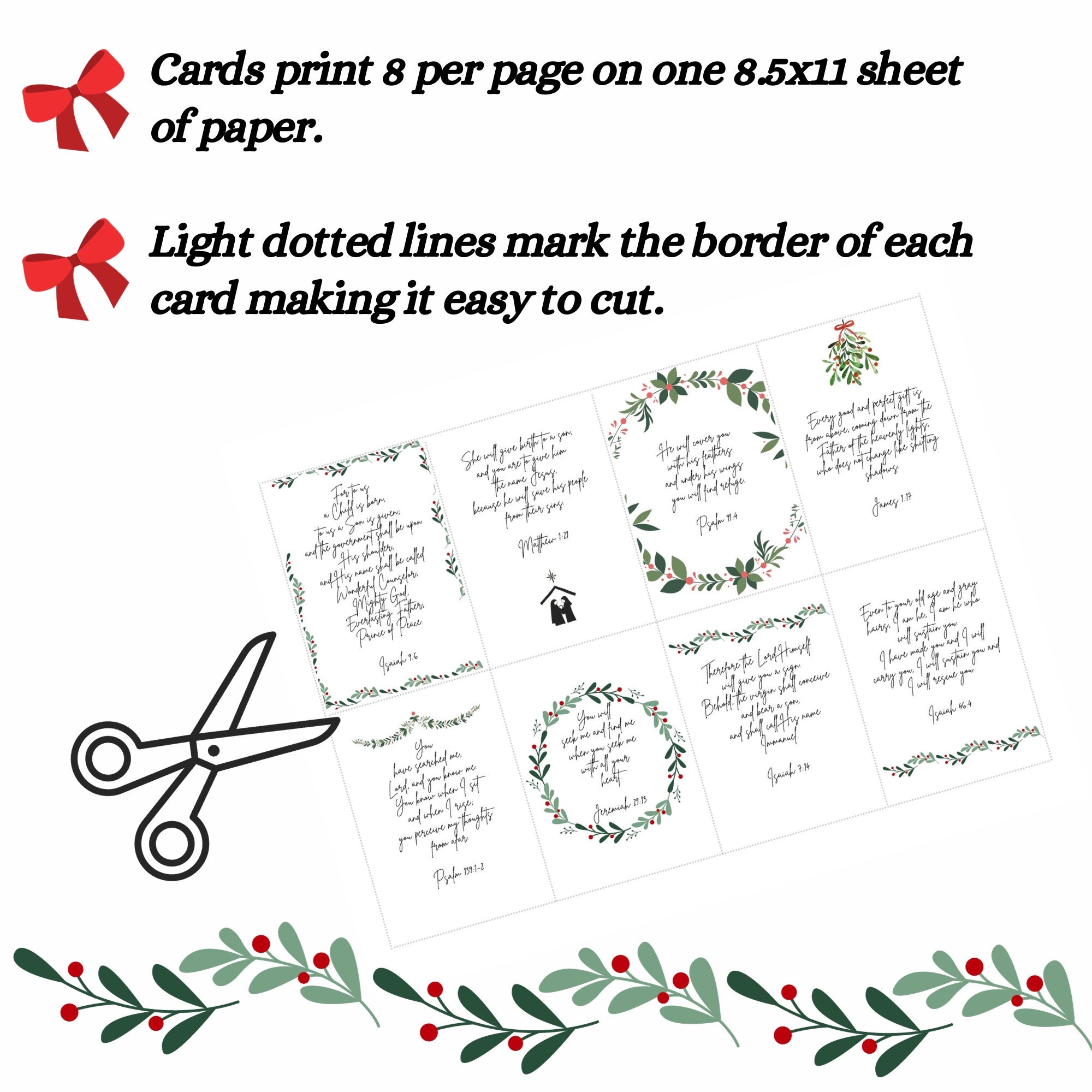 Christmas Scripture Bible Verse Card Set, Holiday Christian Memory ...