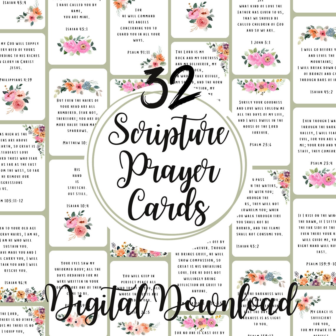 Scripture Bible Verse Card Set, Floral Memory Verse Cards, Christian ...