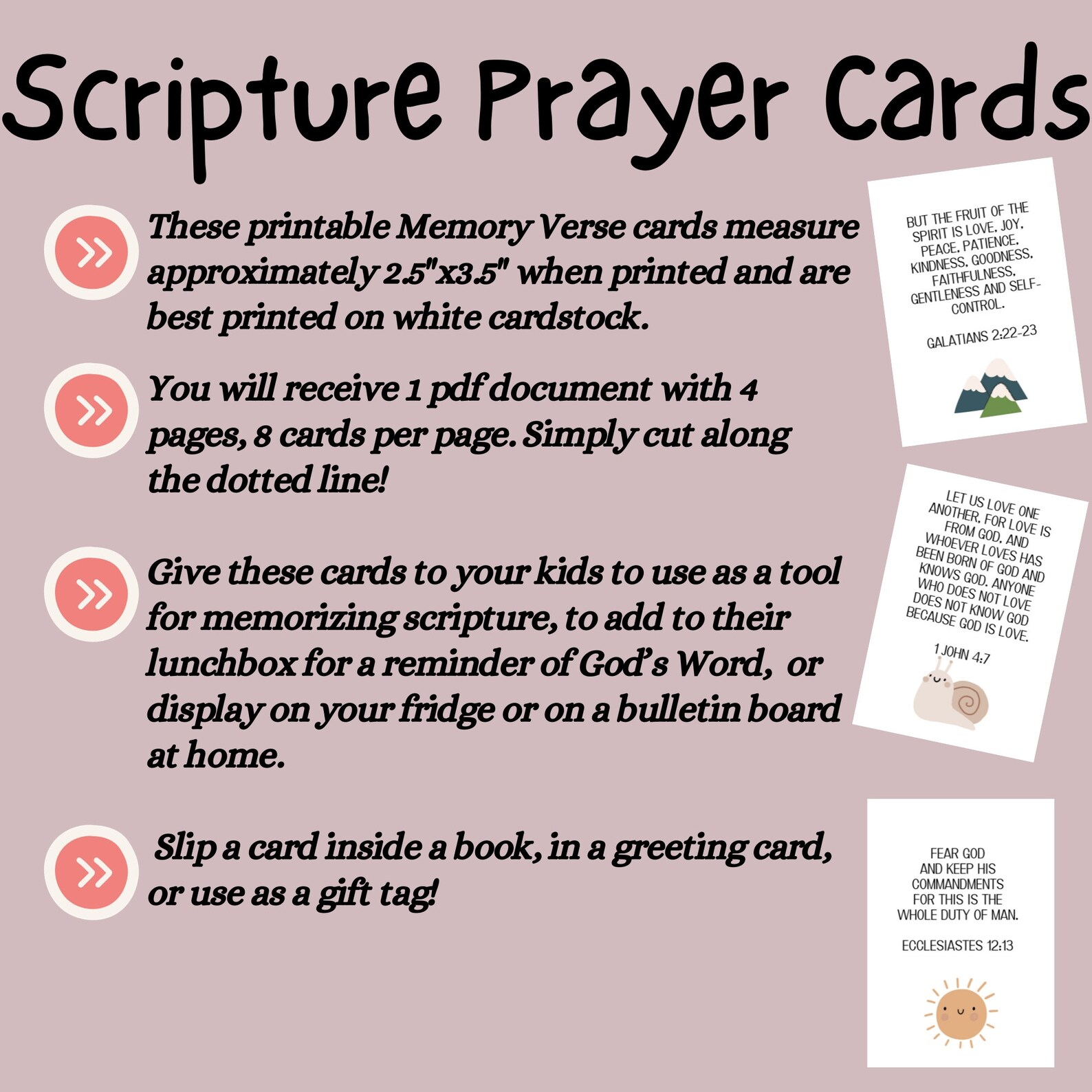 Kids Memory Bible Verse Card Set, Printable Christian Scripture Cards ...