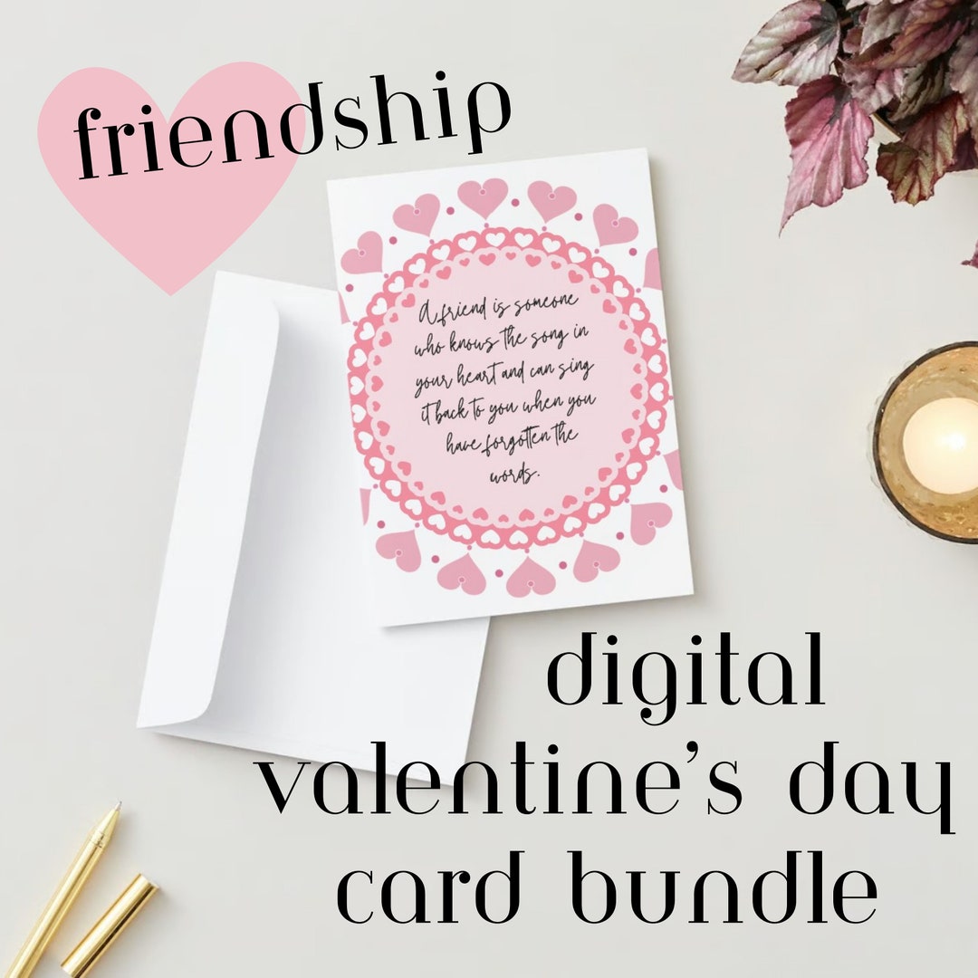Friendship Valentine's Day Card Digital Download Set, 5x7 Folded ...