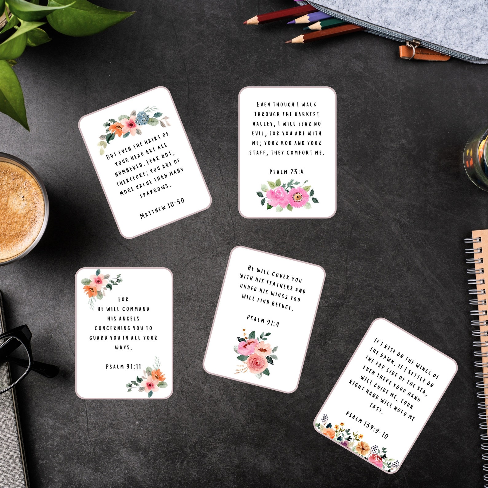 Scripture Bible Verse Card Set, Floral Memory Verse Cards, Christian ...