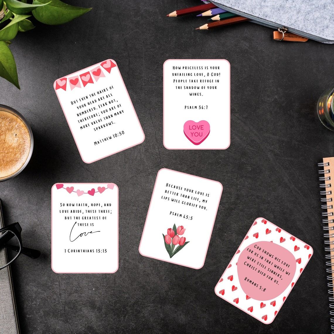 5x7 God's Love Scripture Prayer Card Set, Valentine Bible Verse Cards ...