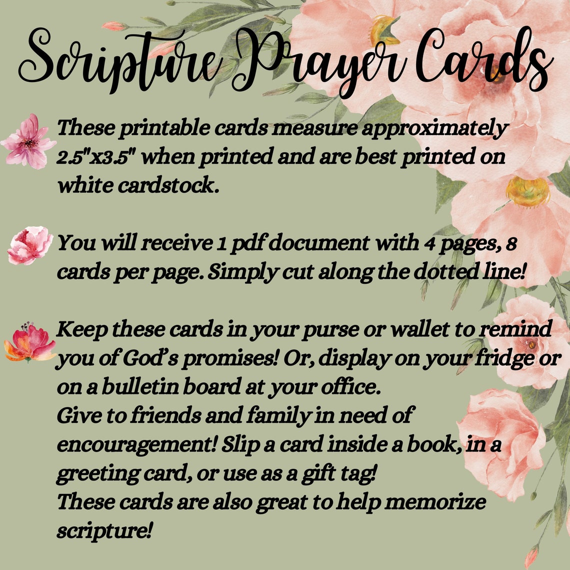 Scripture Bible Verse Card Set, Floral Memory Verse Cards, Christian ...