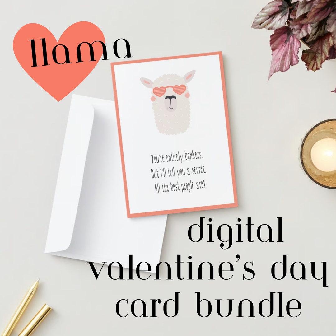 Llama Love Valentine's Day Card Digital Download, 5x7 Folded Greeting ...