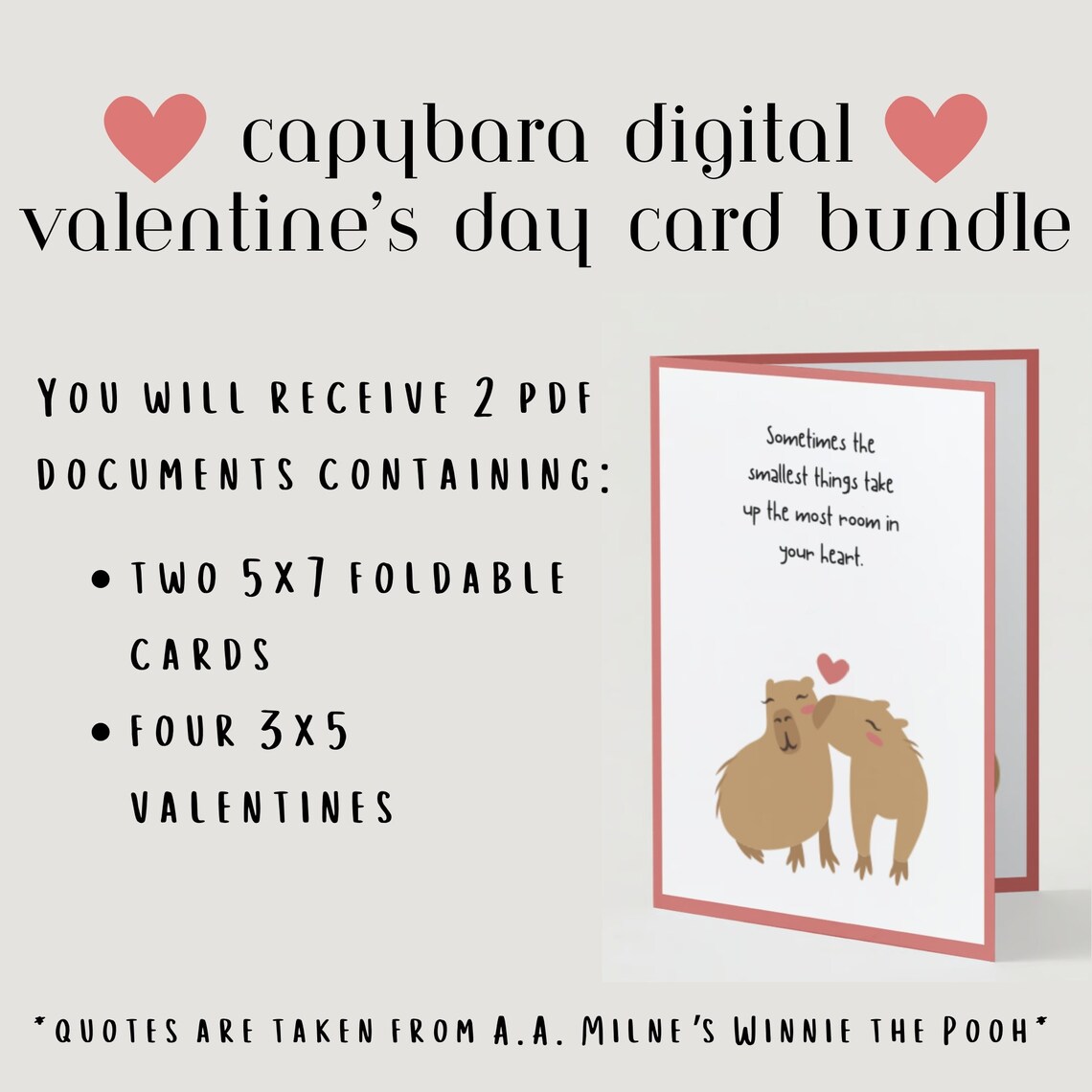 Capybara Valentine's Day Card Digital Download, 5x7 Folded Greeting ...