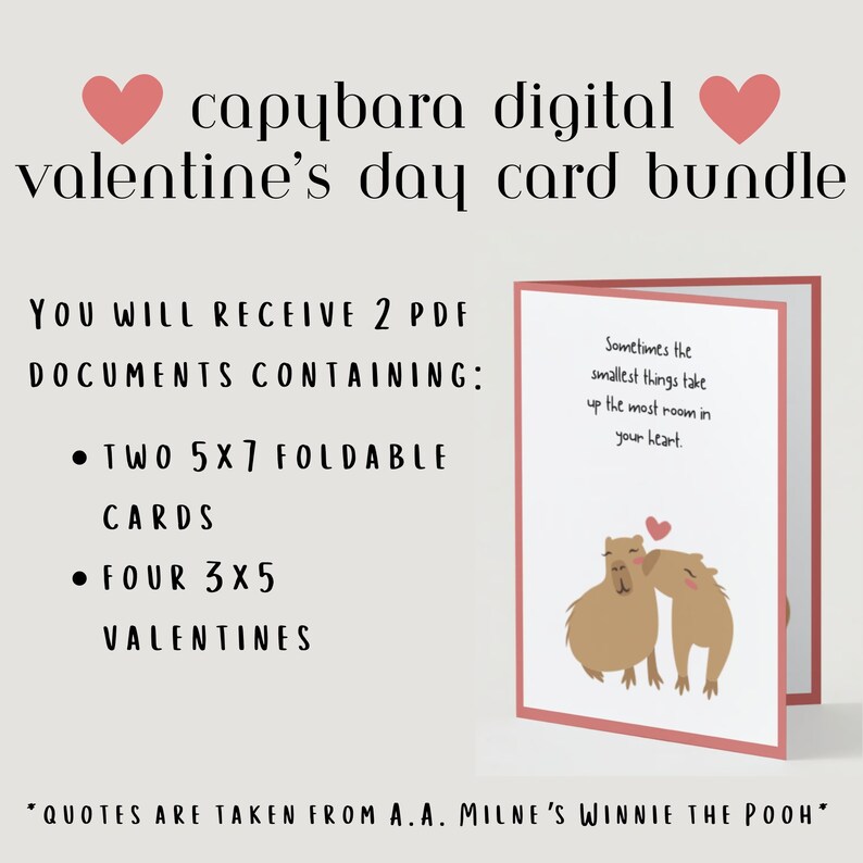 Capybara Valentine's Day Card Digital Download, 5x7 Folded Greeting ...