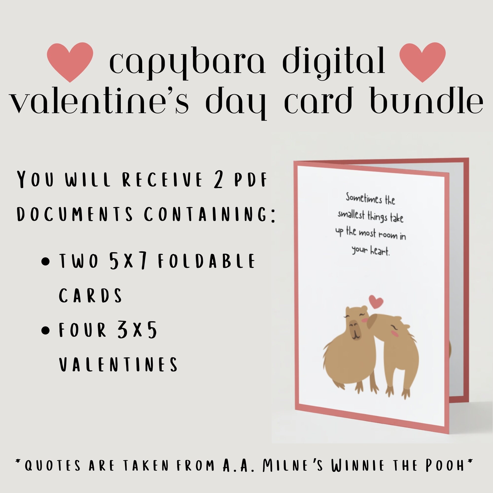Capybara Valentine's Day Card Digital Download, 5x7 Folded Greeting ...