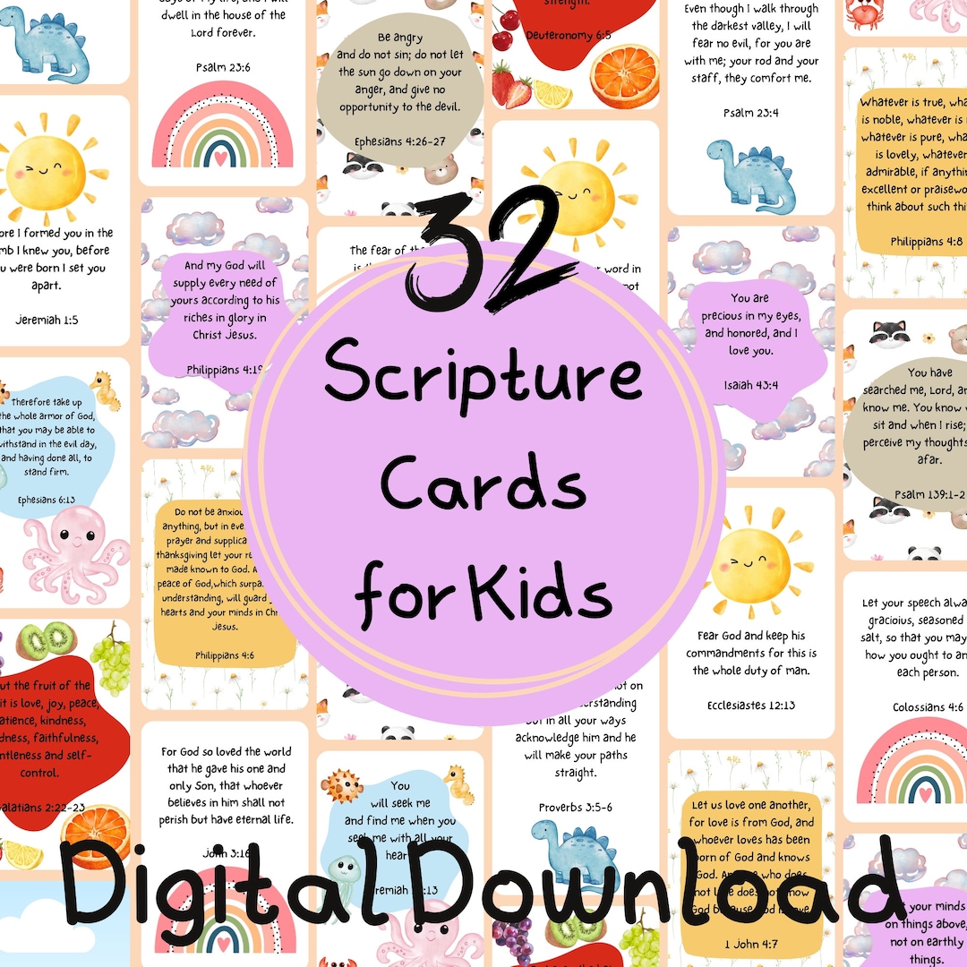 Memory Bible Verse Card Set for Kids, Printable Christian Scripture ...