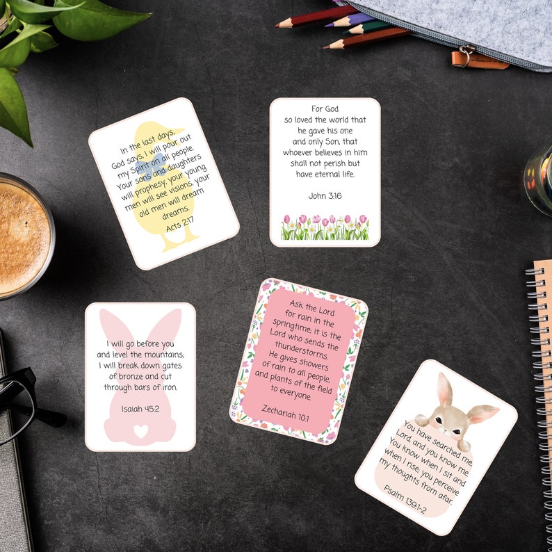 Spring Theme Scripture Prayer Card Set 2x3, Easter Bible Verse Cards ...