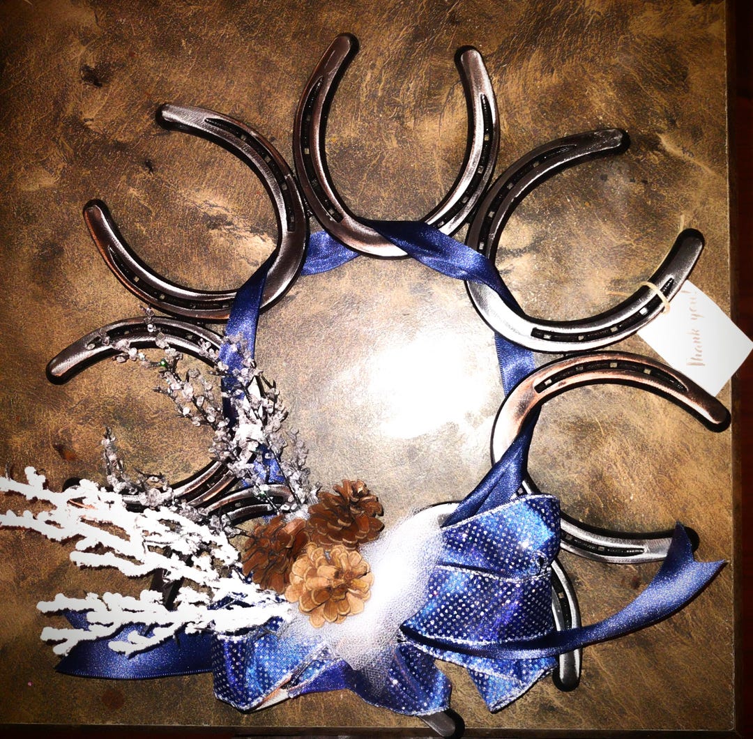 Wintery Blue Horseshoe Christmas Wreath! Wrapped With Festive Ribbon ...