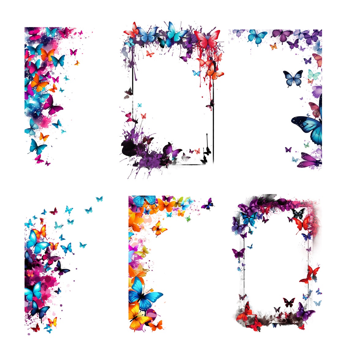 40 Colorful Butterfly Frame Clipart Bundle, Transparent PNG Clipart ...