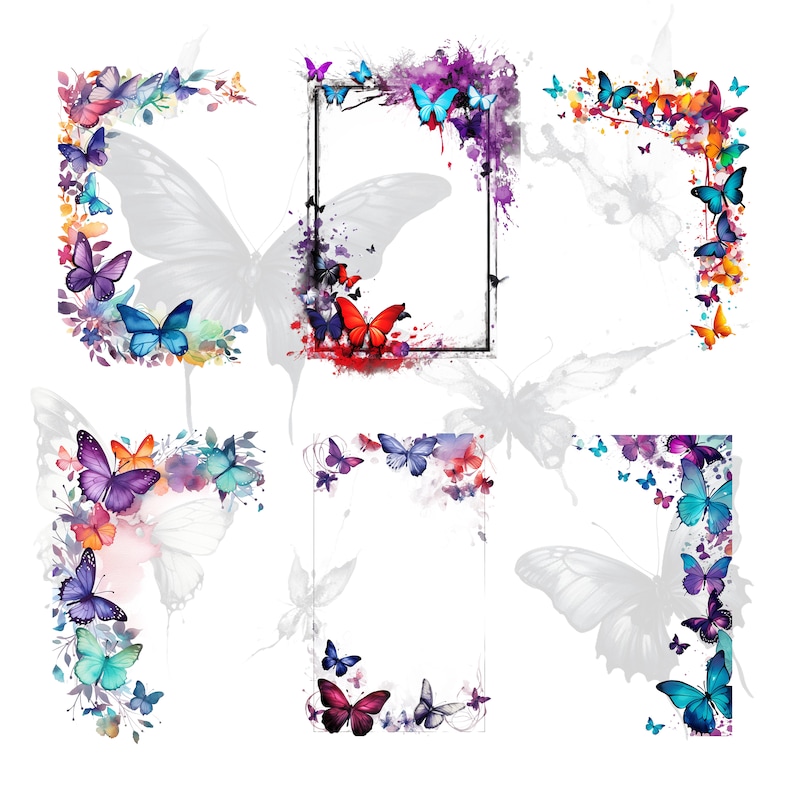 40 Colorful Butterfly Frame Clipart Bundle, Transparent PNG Clipart ...