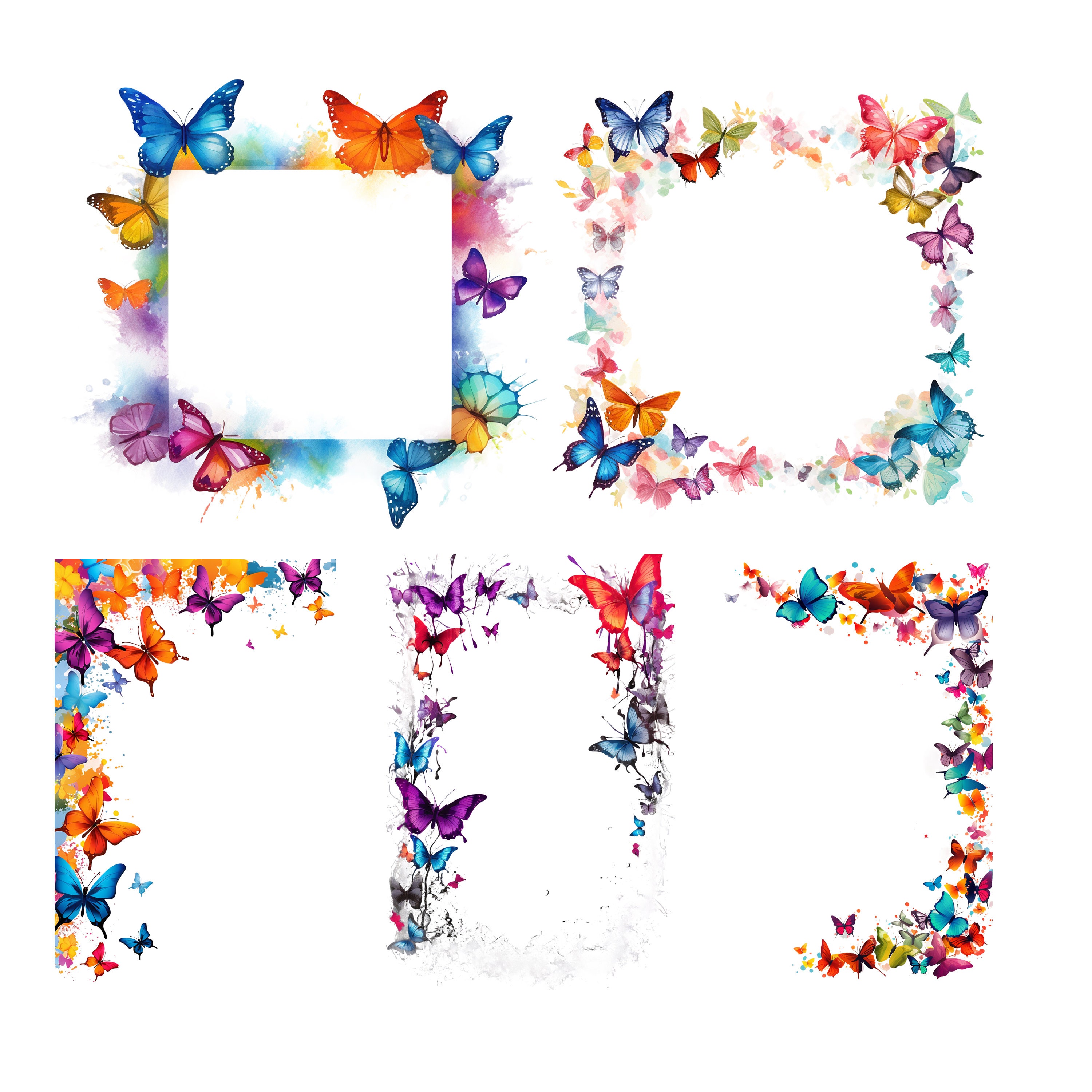 40 Colorful Butterfly Frame Clipart Bundle, Transparent PNG Clipart ...