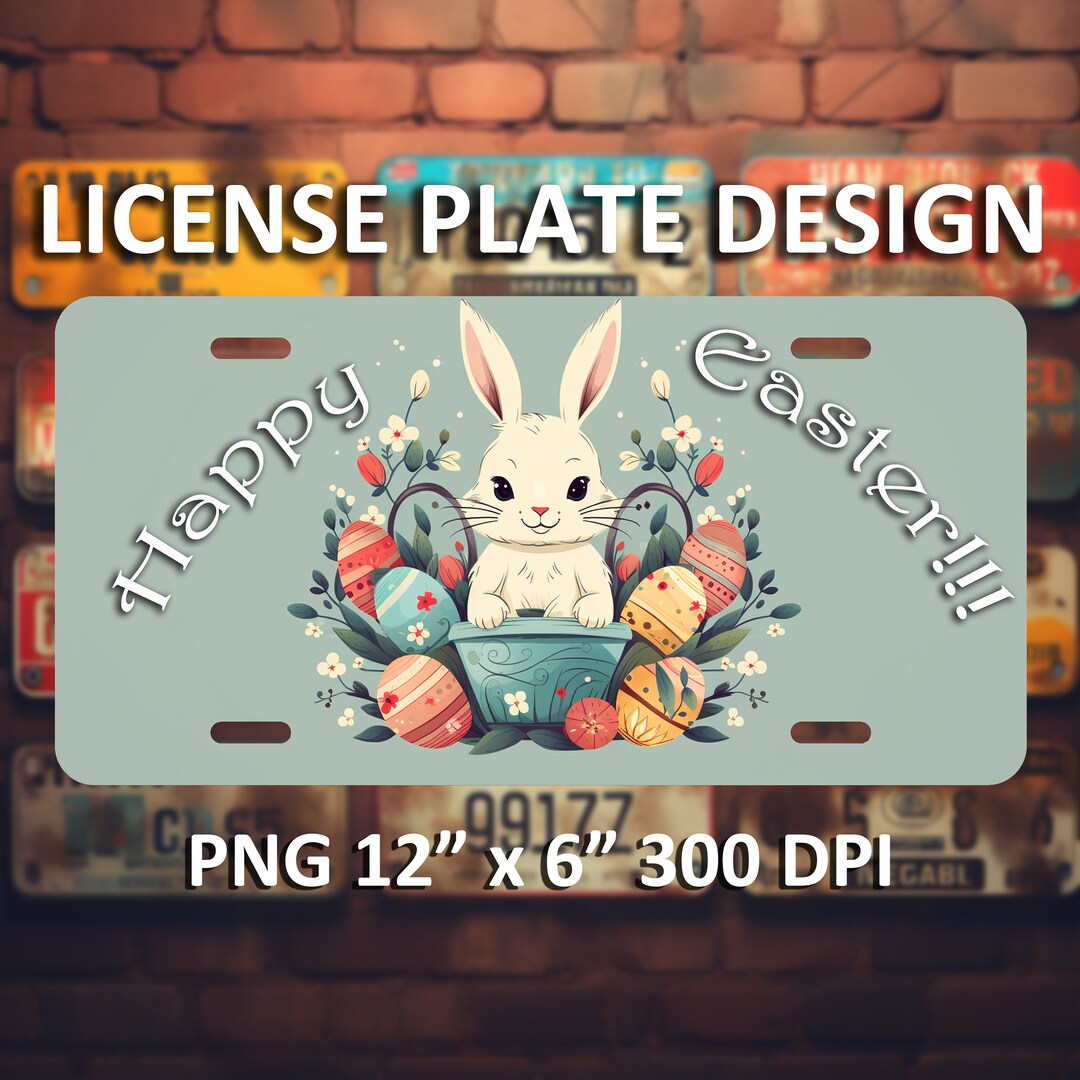 Cute Easter Bunny Licence Plate Design PNG, 12 X 6, 300 DPI, Commercial ...