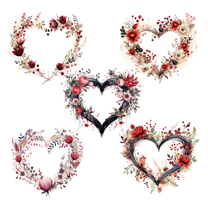 45 Valentine Wreath Clipart, Instant Download, Transparent PNG Files ...
