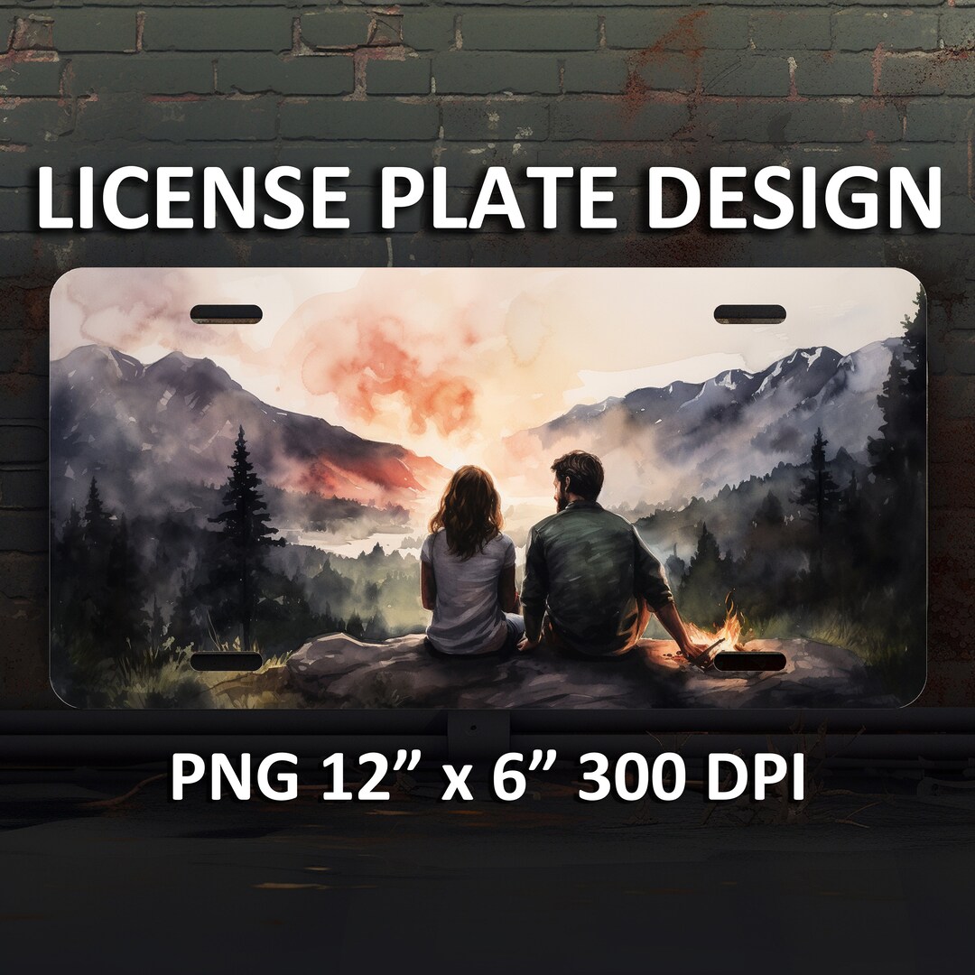 Watercolor Couple Camping Licence Plate Design PNG, 12 X 6, 300 DPI ...