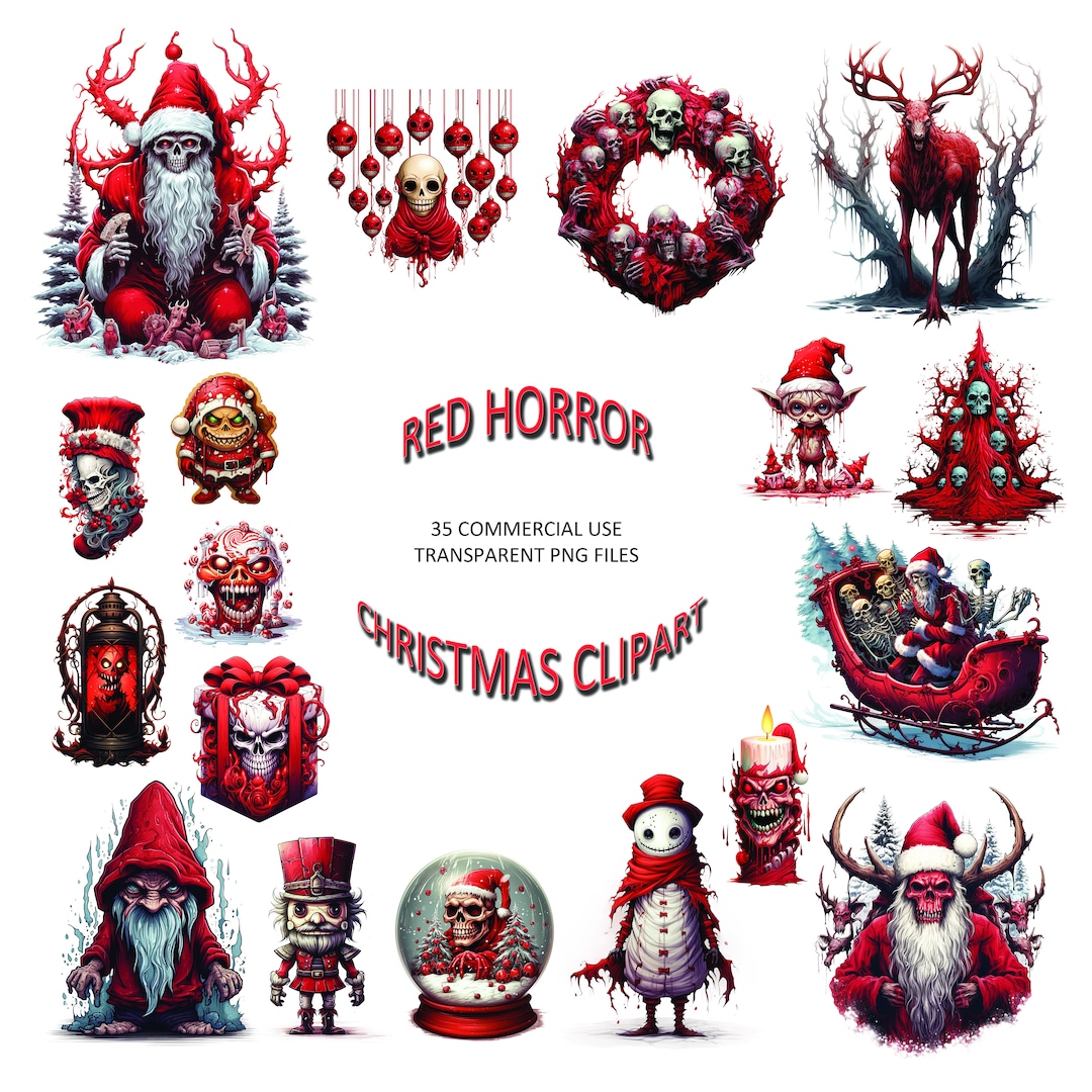 Red Horror Christmas Clipart PNG Set, 35 Commercial Use Transparent PNG ...