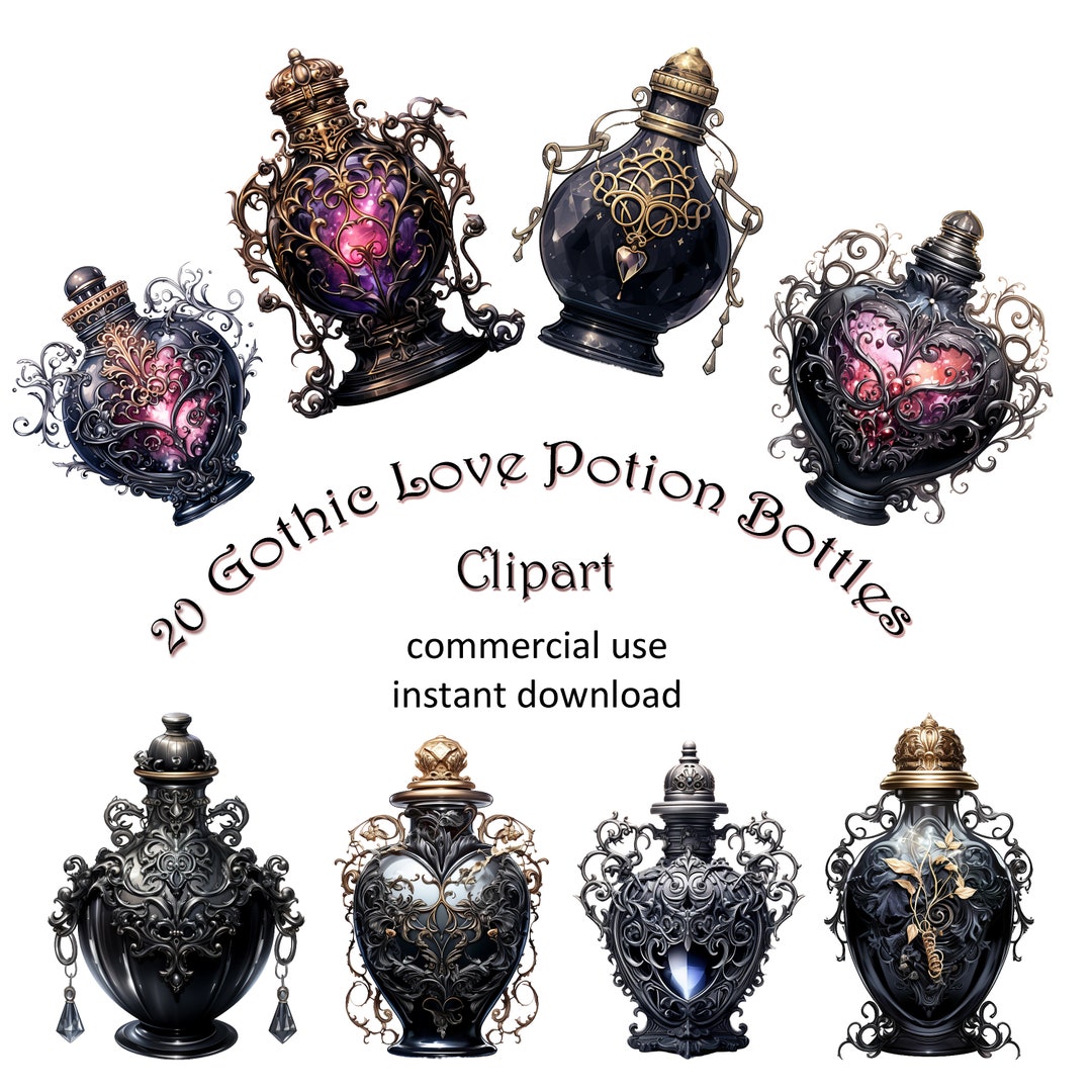 20 Gothic Potion Bottle Clipart, Commercial Use, Transparent PNG, 4000 ...