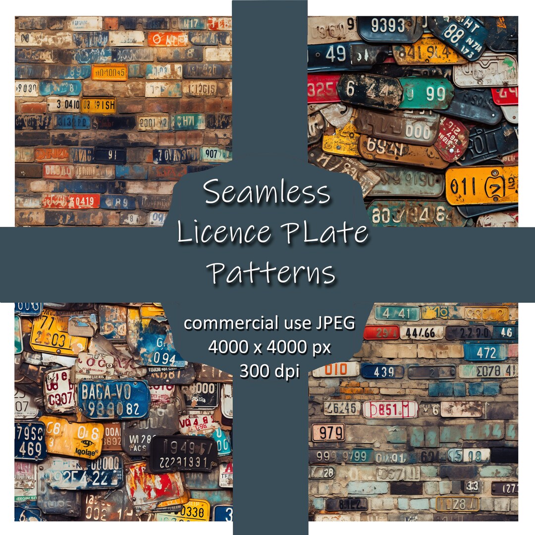 Seamless Vintage License Plate Patterns, Commercial Use JPEG 4000 X ...