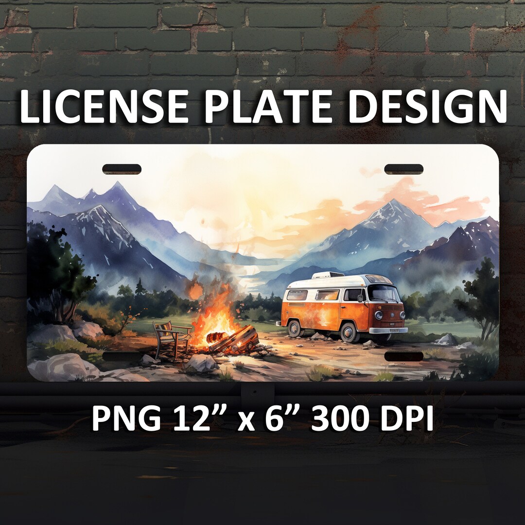 Vintage Camper in the Mountains Licence Plate Design PNG - Etsy