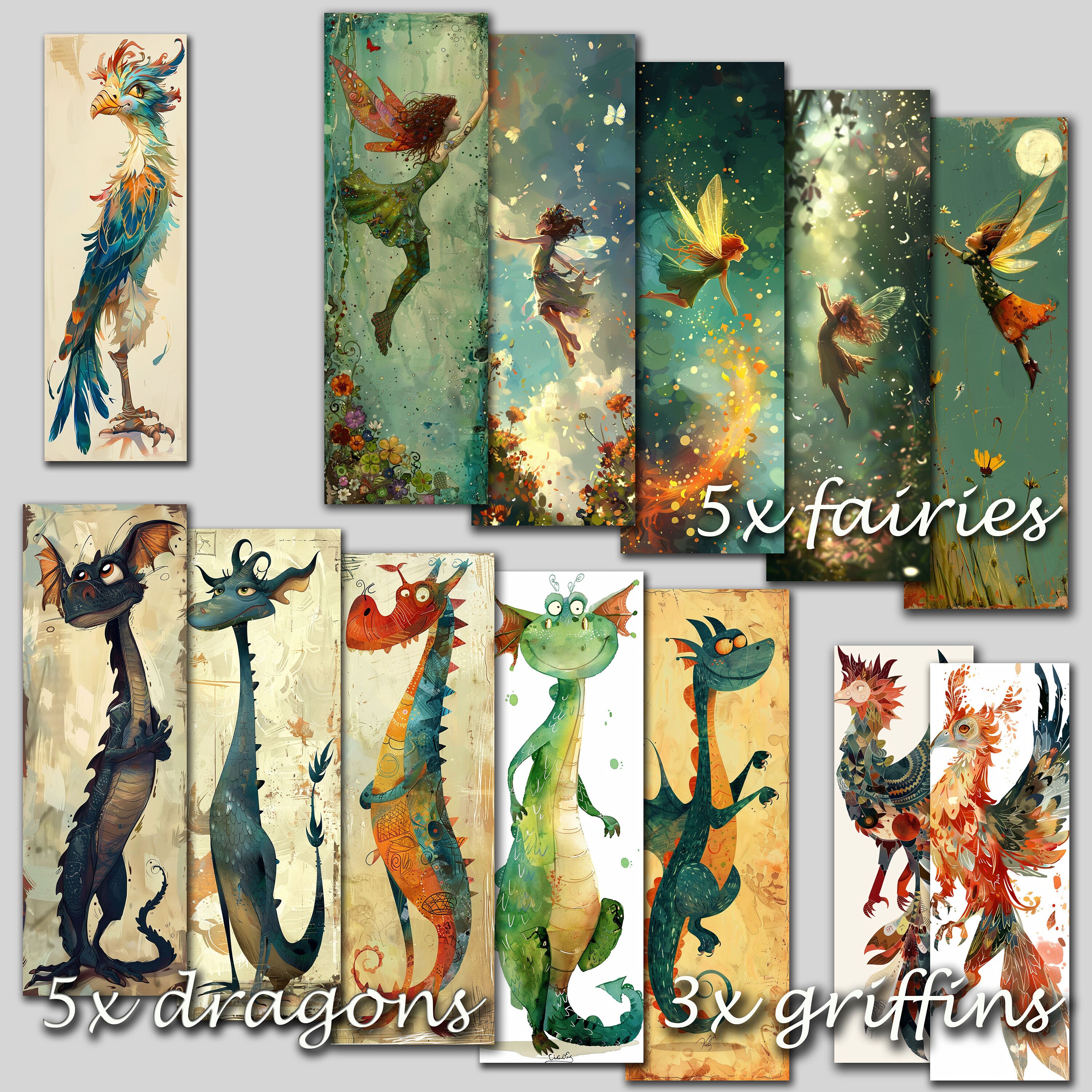 23 Magical Creatures Bookmarks for Kids, 2x6 PNG, Pet Illustrations for ...