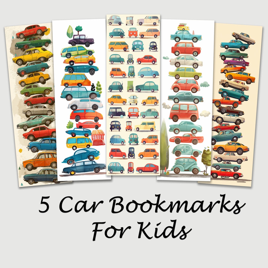 5 Whimsical Car Bookmarks for Kids, 2x6 PNG, Car Illustrations for ...