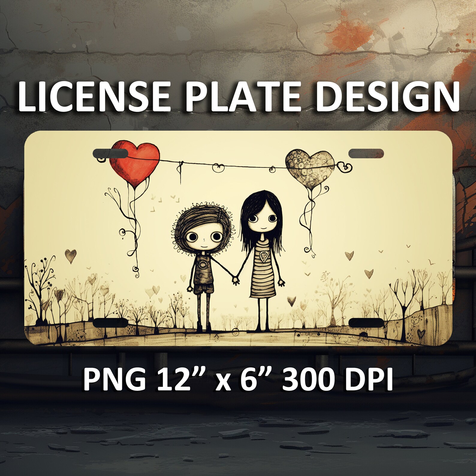 Cute Couple Licence Plate Design PNG, 12 X 6, 300 DPI, Commercial Use ...