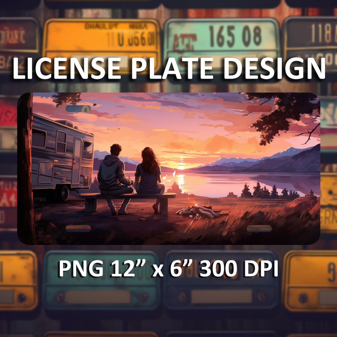 Camping Couple Watching Sunset Licence Plate Design PNG, 12 X 6 ...