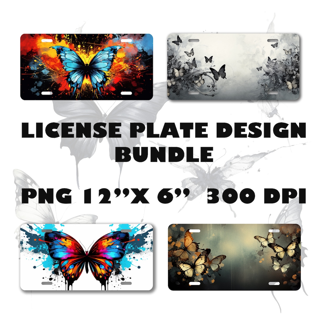 36 Butterfly License Plate Design Bundle, PNG, 12 X 6, 300 DPI ...