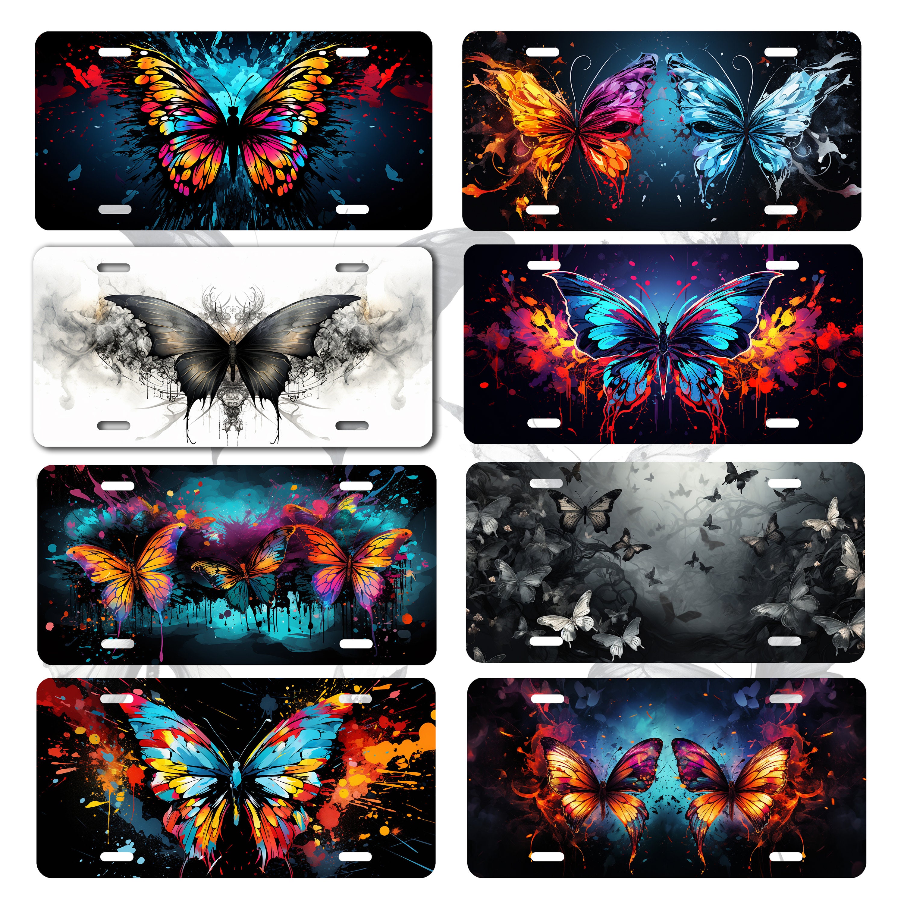 36 Butterfly License Plate Design Bundle, PNG, 12 X 6, 300 DPI ...