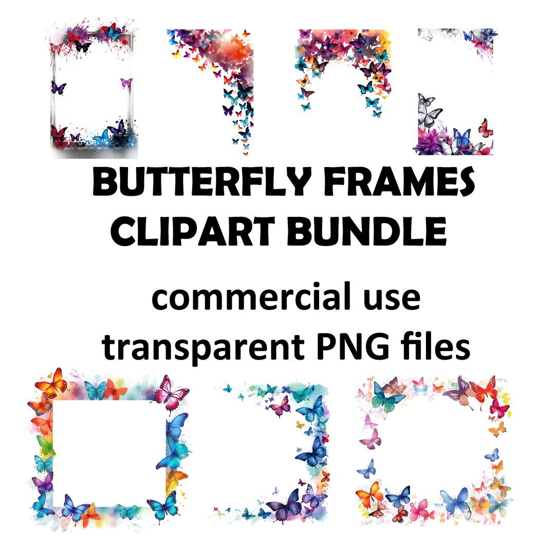 40 Colorful Butterfly Frame Clipart Bundle, Transparent PNG Clipart ...
