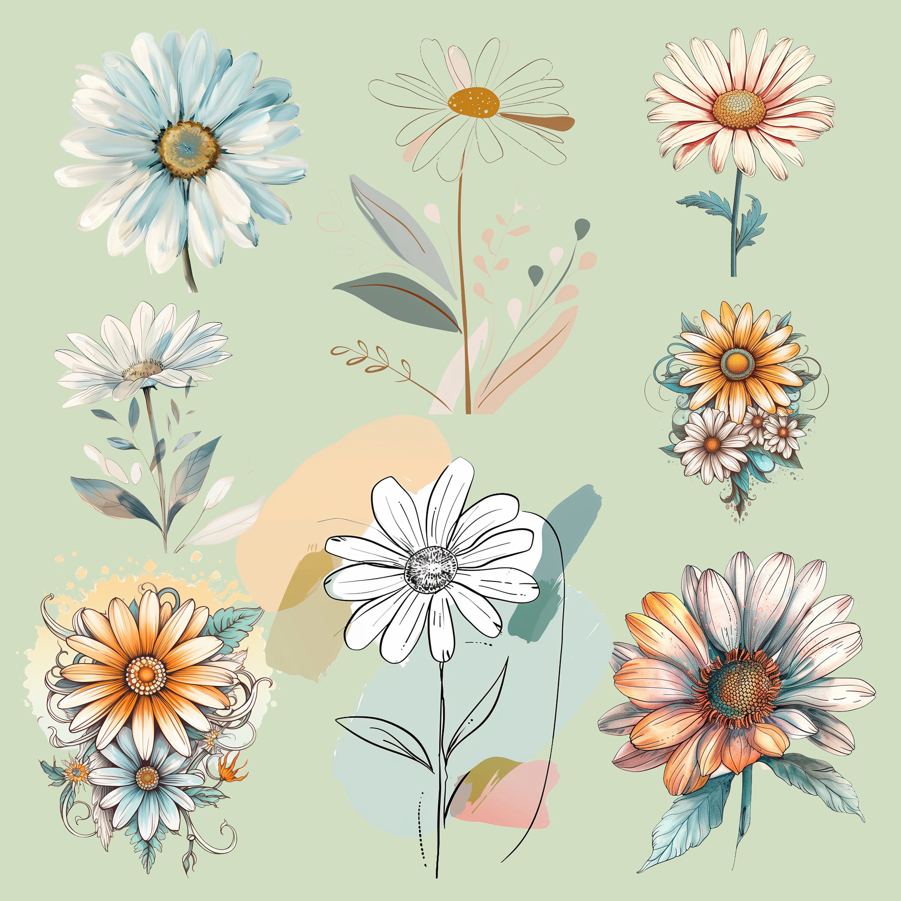 50 Spring Daisy Clipart Bundle, Comfort Colors, Pastels, Transparent ...