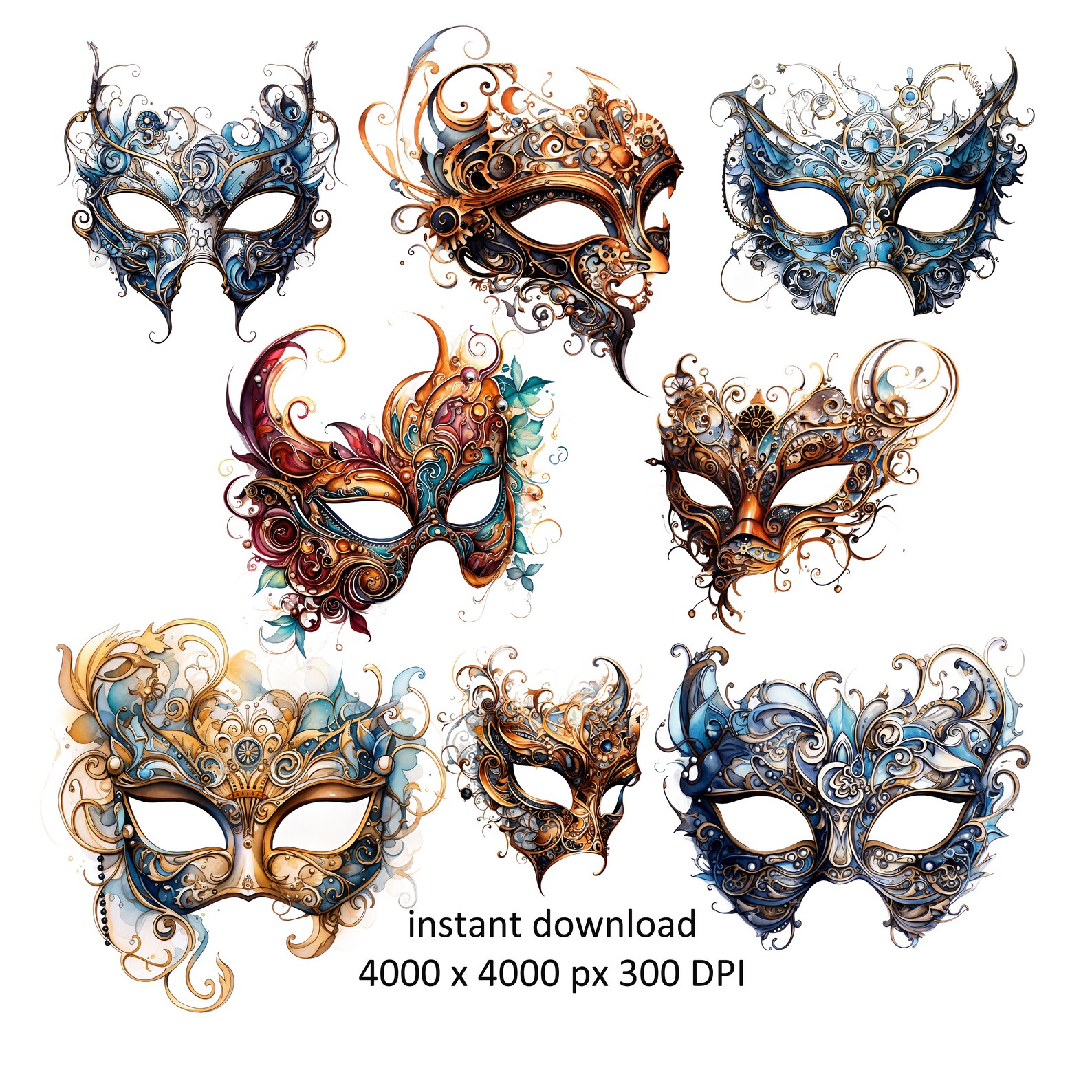 15 Alcohol Ink Masquerade Mask Clipart Transparent PNG Files - Etsy