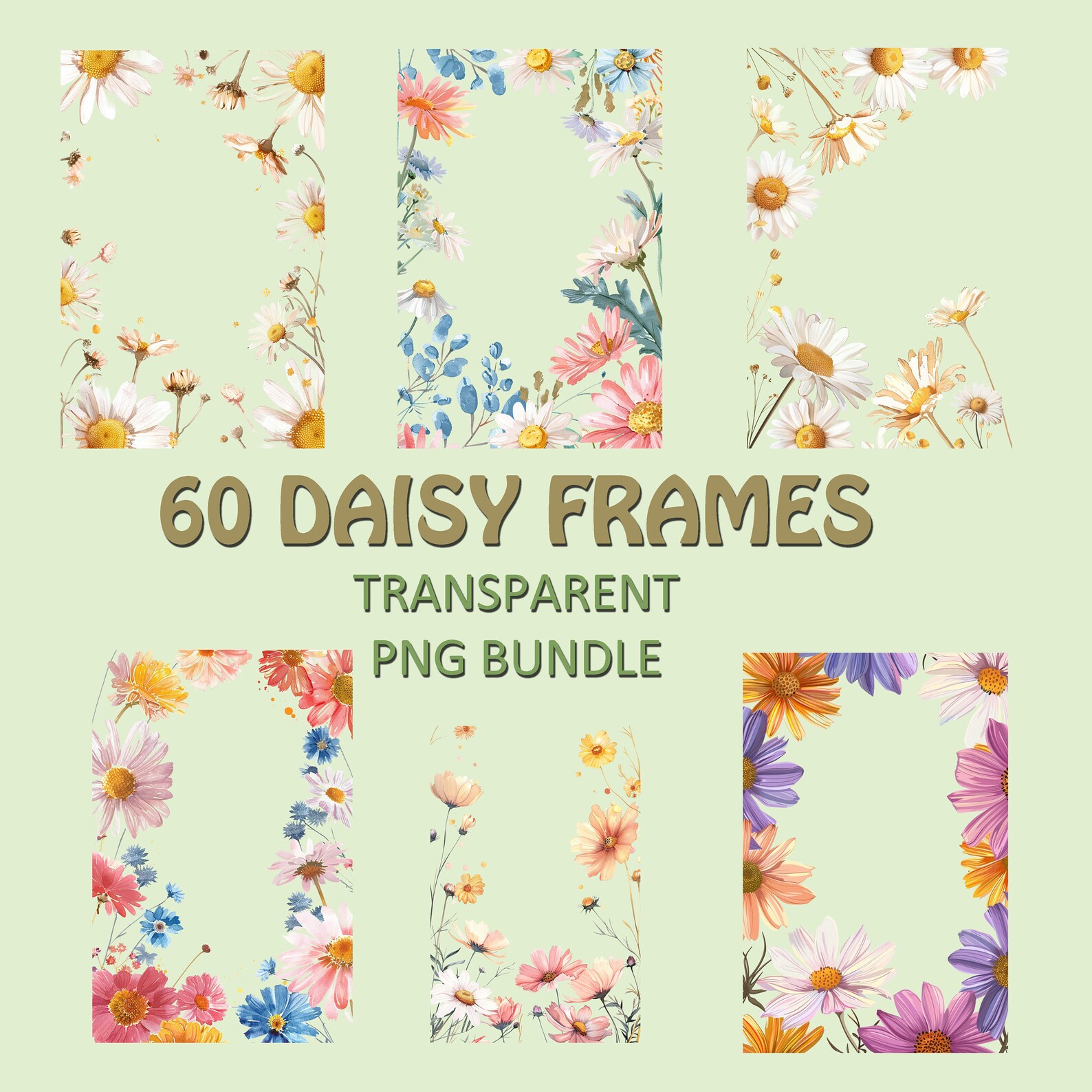 60 Transparent Daisy Frames PNG, Commercial Use, Instant Download ...